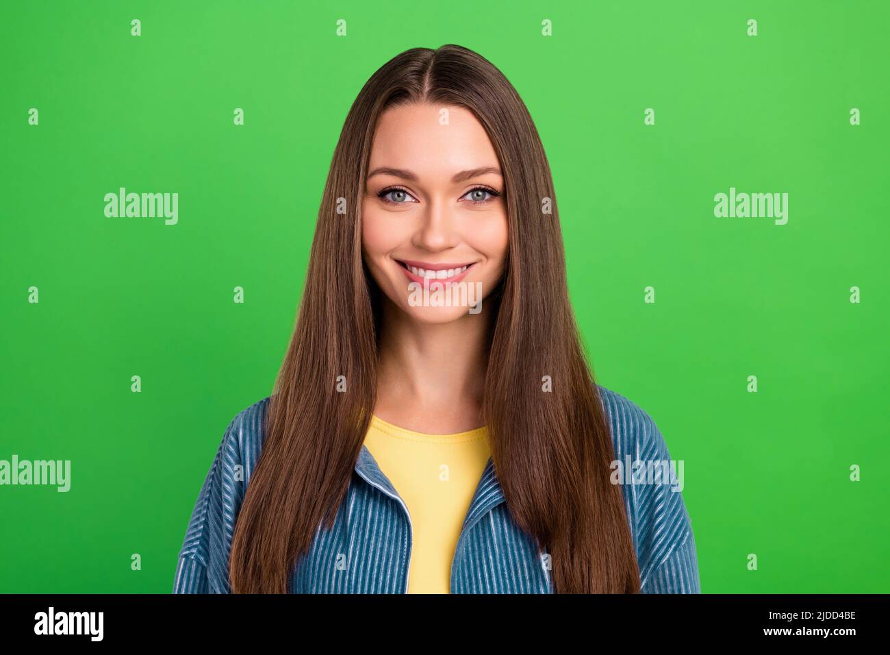 Photo Of Adorable Satisfied Young Lady Toothy Beaming Smile Look Camera