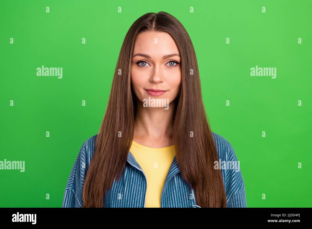 Portrait of young satisfied glad person calm face look camera isolated ...