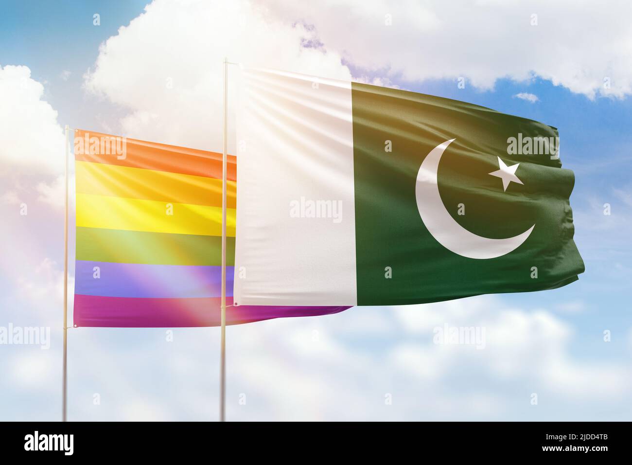 Sunny blue sky and flags of lgbt and pakistan Stock Photo - Alamy