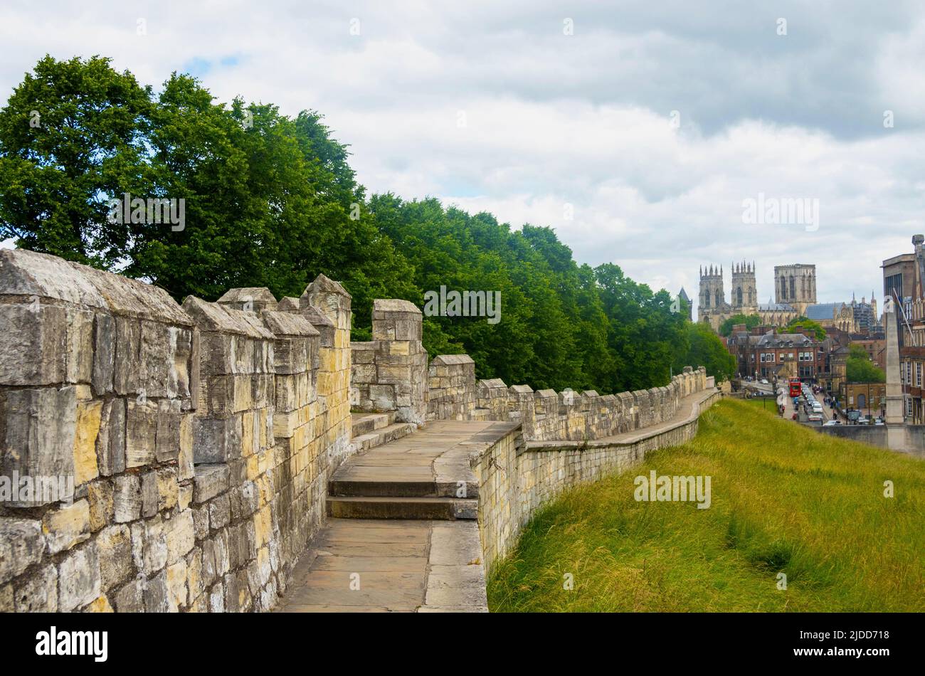 A section of the old Roman wall in York, England with York Minster ...