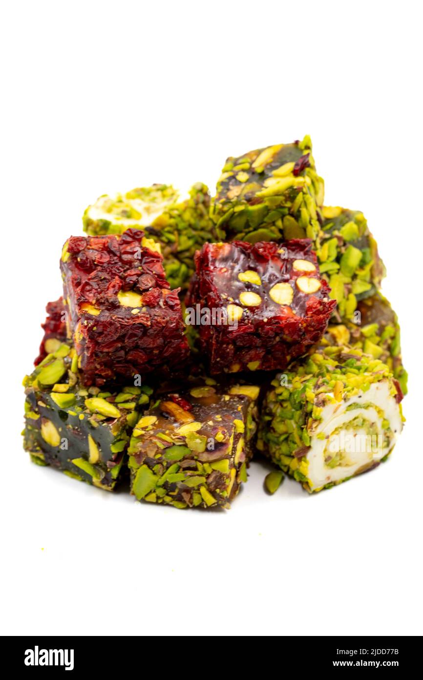 Turkish delight isolated on a white background. Traditional Turkish ...