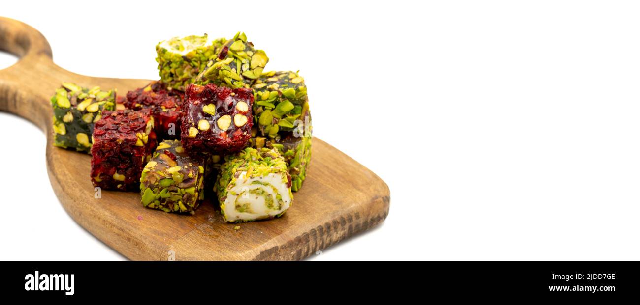 Turkish delight isolated on a white background. Traditional Turkish ...