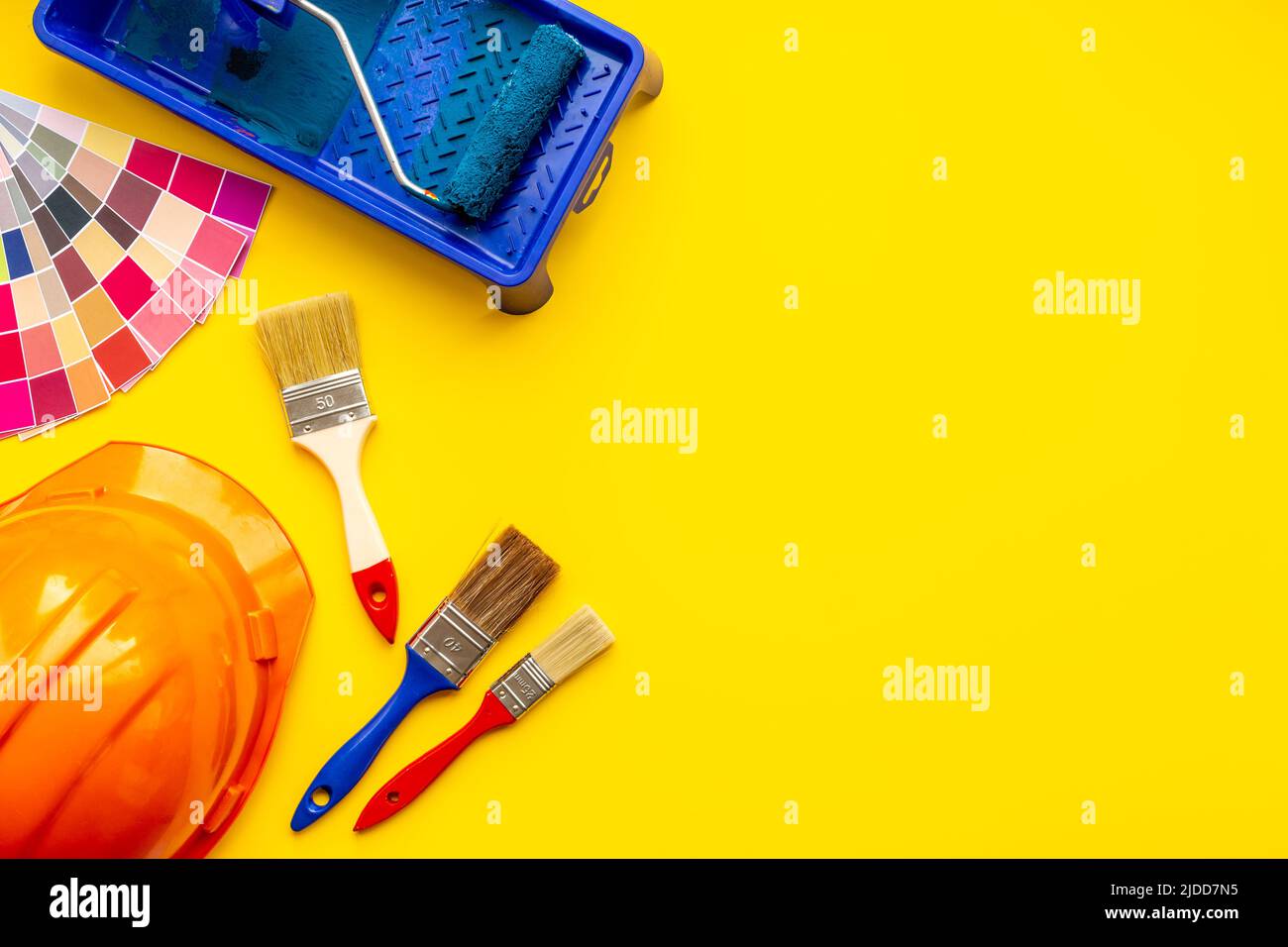 Paint roller and color palette guide. House renovation tools Stock ...