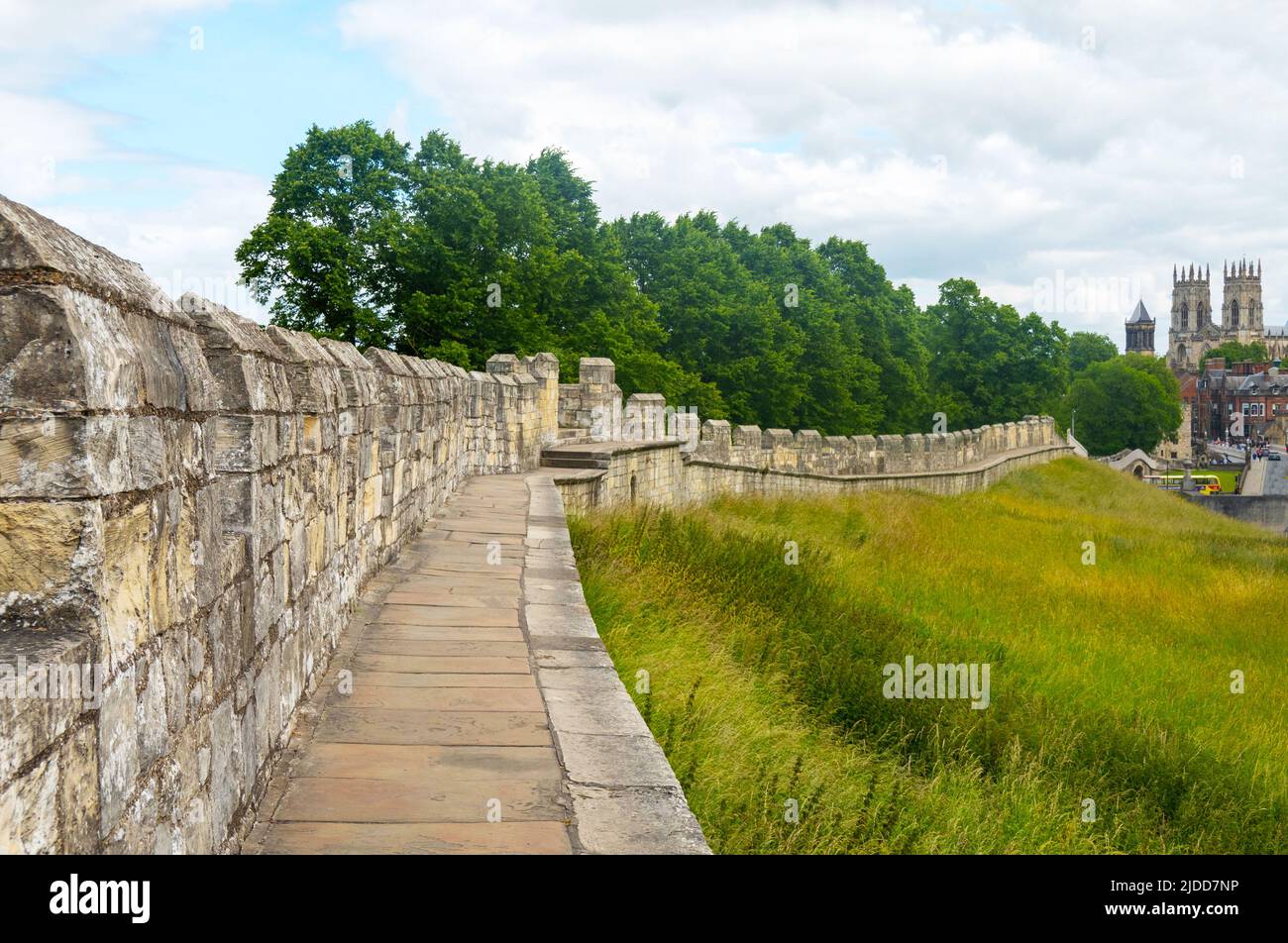 A section of the old Roman wall in York, England with York Minster ...