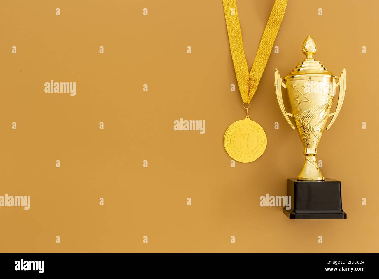 Award trophy cup and gold medal first place. Winner and success concept ...