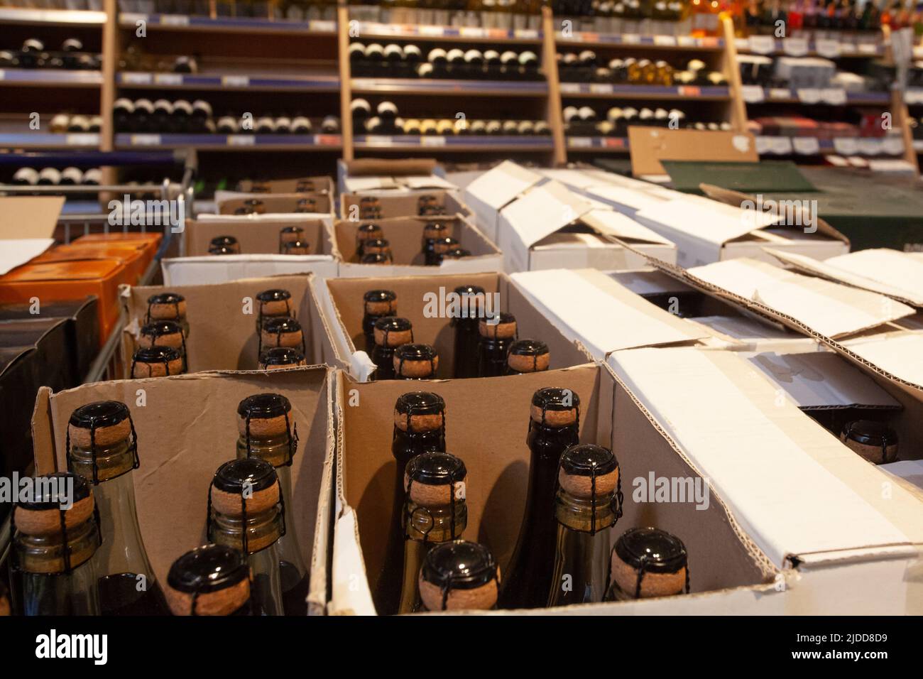 Bottles in boxes hi-res stock photography and images - Alamy