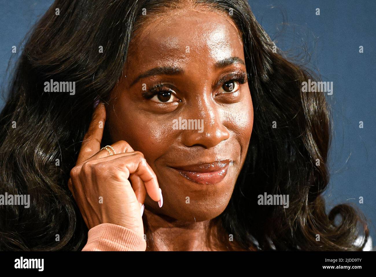 Shelly-Ann Fraser-Pryce of Jamaica attends the press conference during ...
