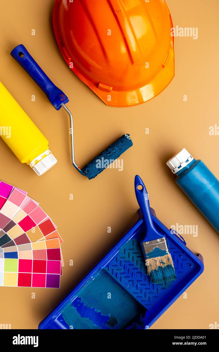 Paint roller and color palette guide. House renovation tools Stock ...