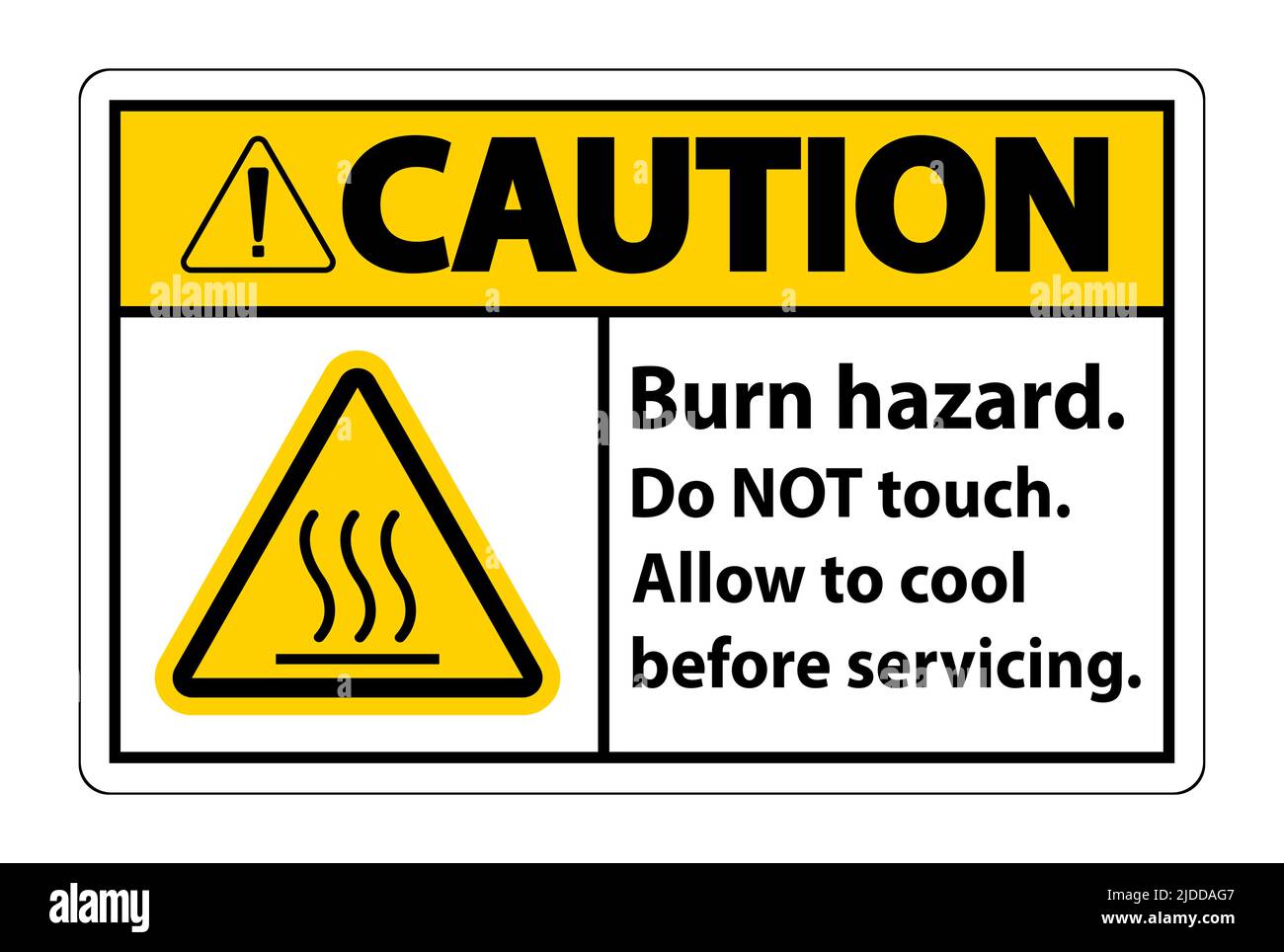 Caution Burn hazard safety,Do not touch label Sign on white background ...