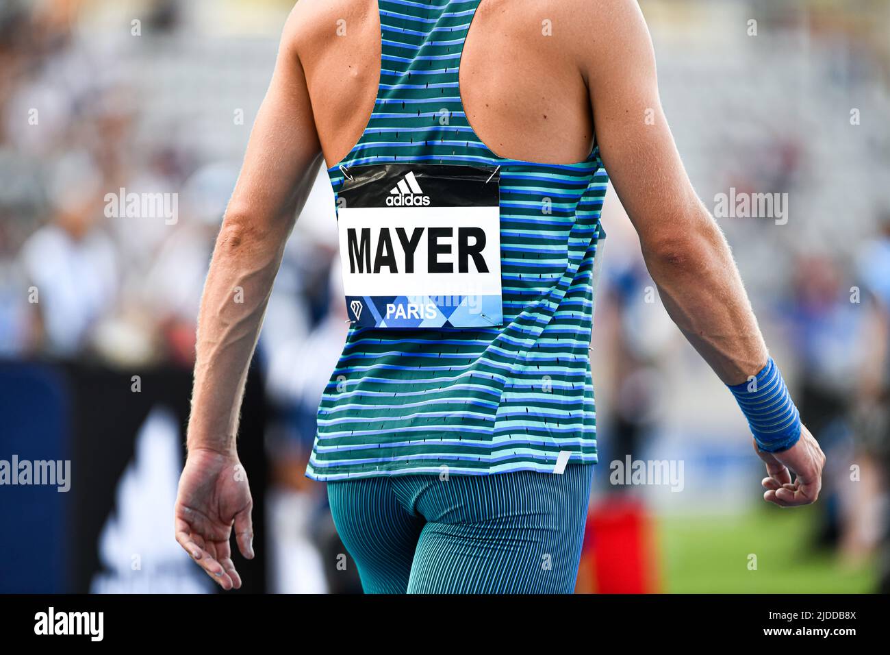The racing bib of Kevin Mayer of France during the Wanda Diamond League ...
