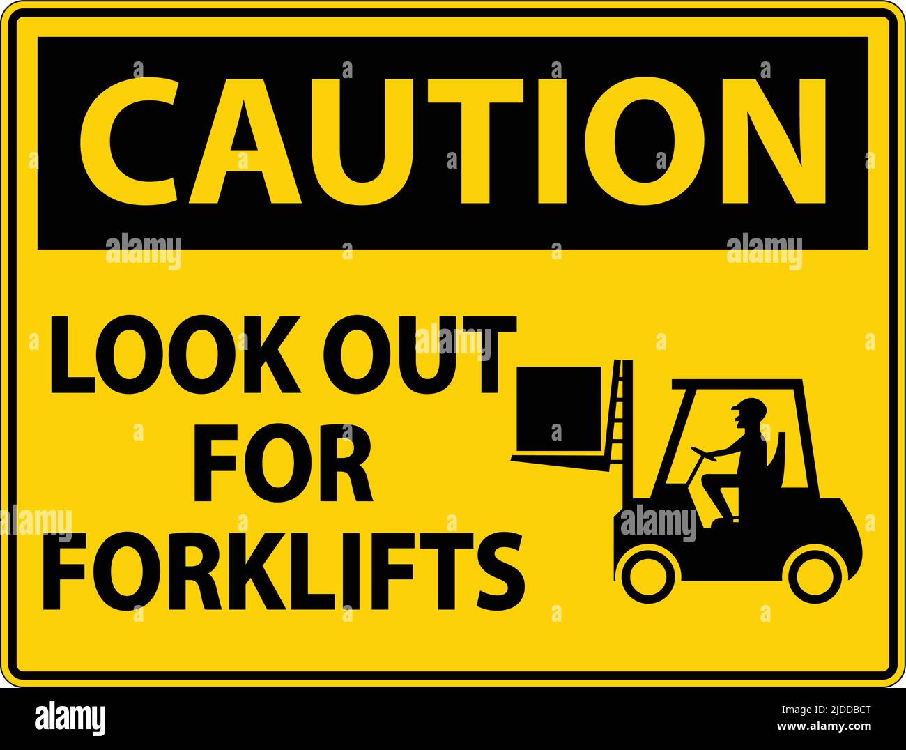 Caution 2-Way Look Out For Forklifts Sign On White Background Stock ...