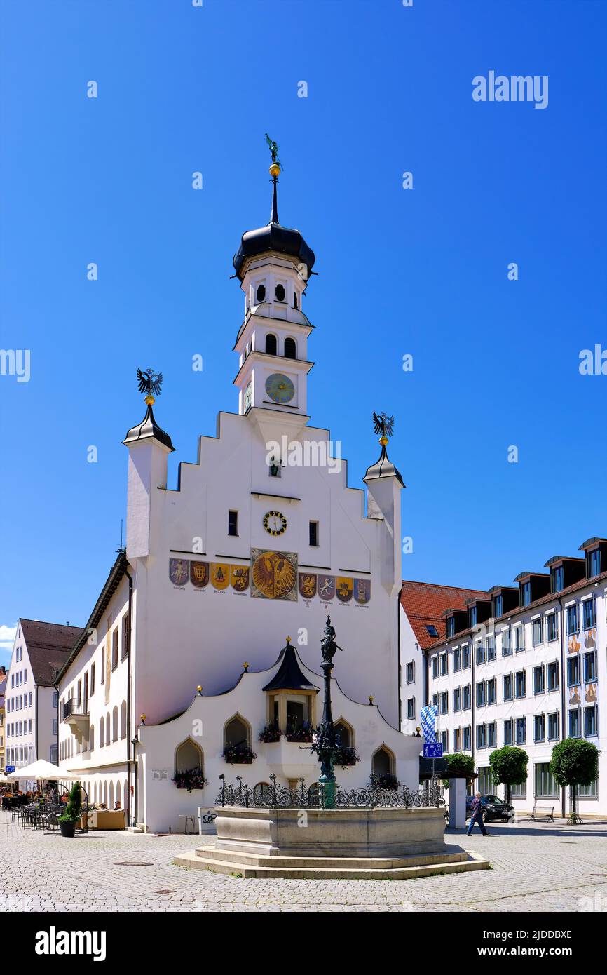 Historic Town Hall and street scene in the Old Town of Kempten in ...