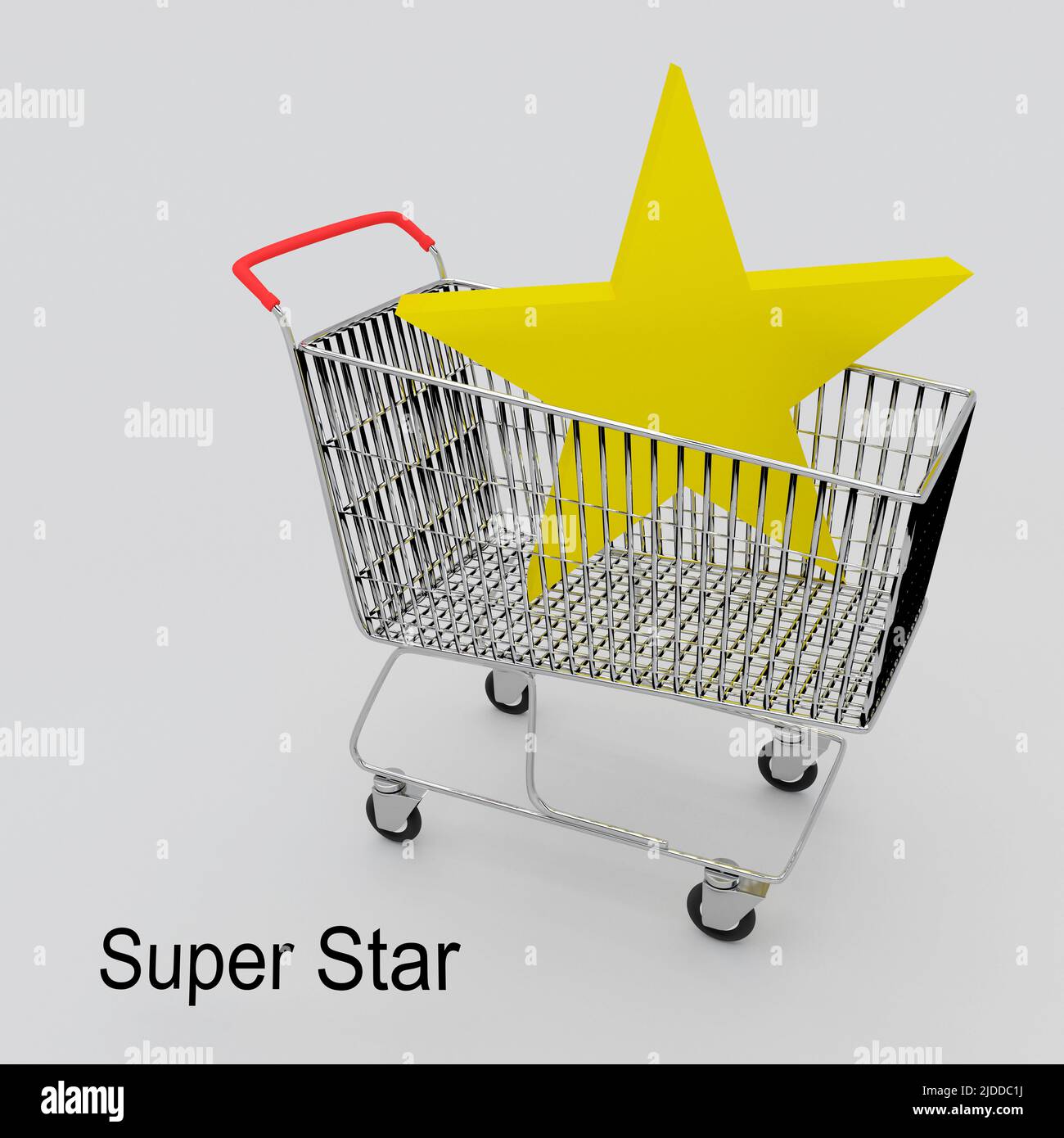 3D illustration of a golden star in a supermarket cart over gray ...
