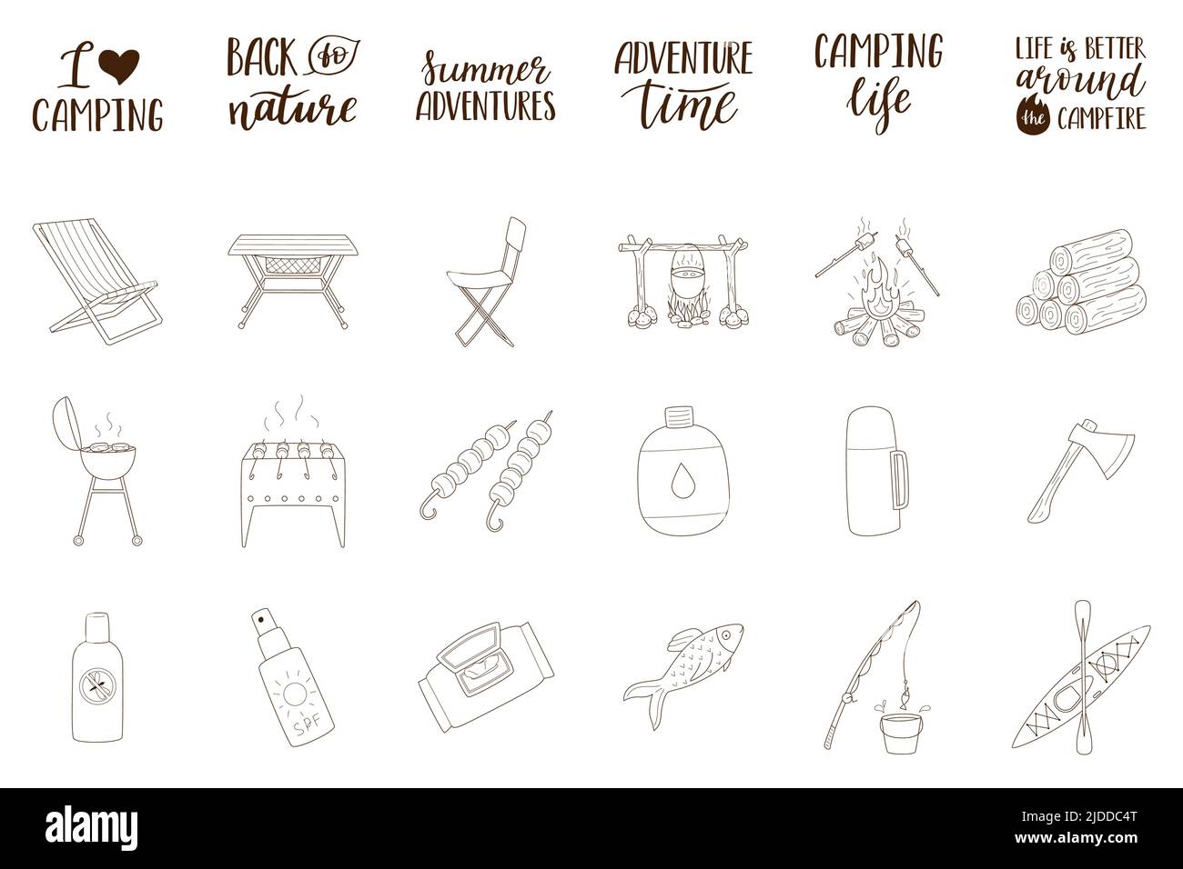 A set of doodle elements and lettering on the theme of summer, vacation ...