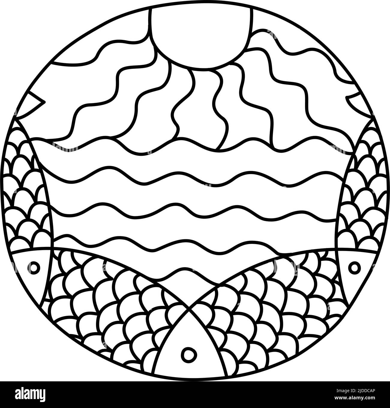 Round coloring page filled with hand drawn doodle motifs in a circle ...