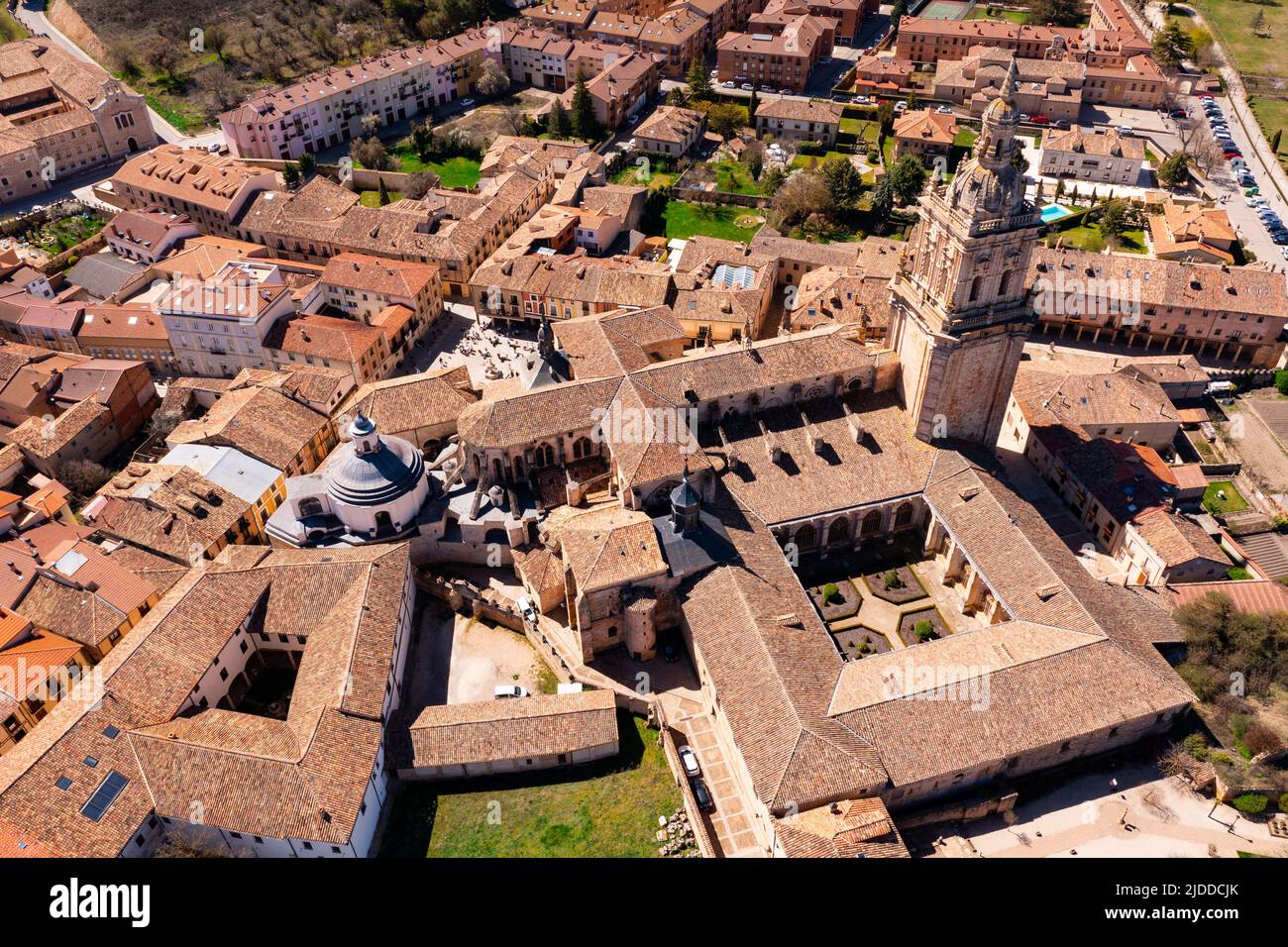 Aerial view of medieval Cathedral of Assumption of El Burgo de Osma ...