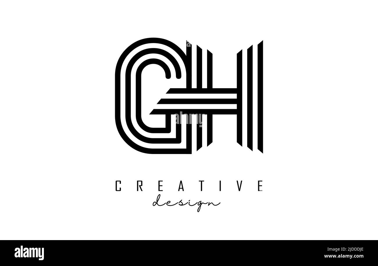 Black lines GH g h letters with monogram Logo Design. Creative vector ...