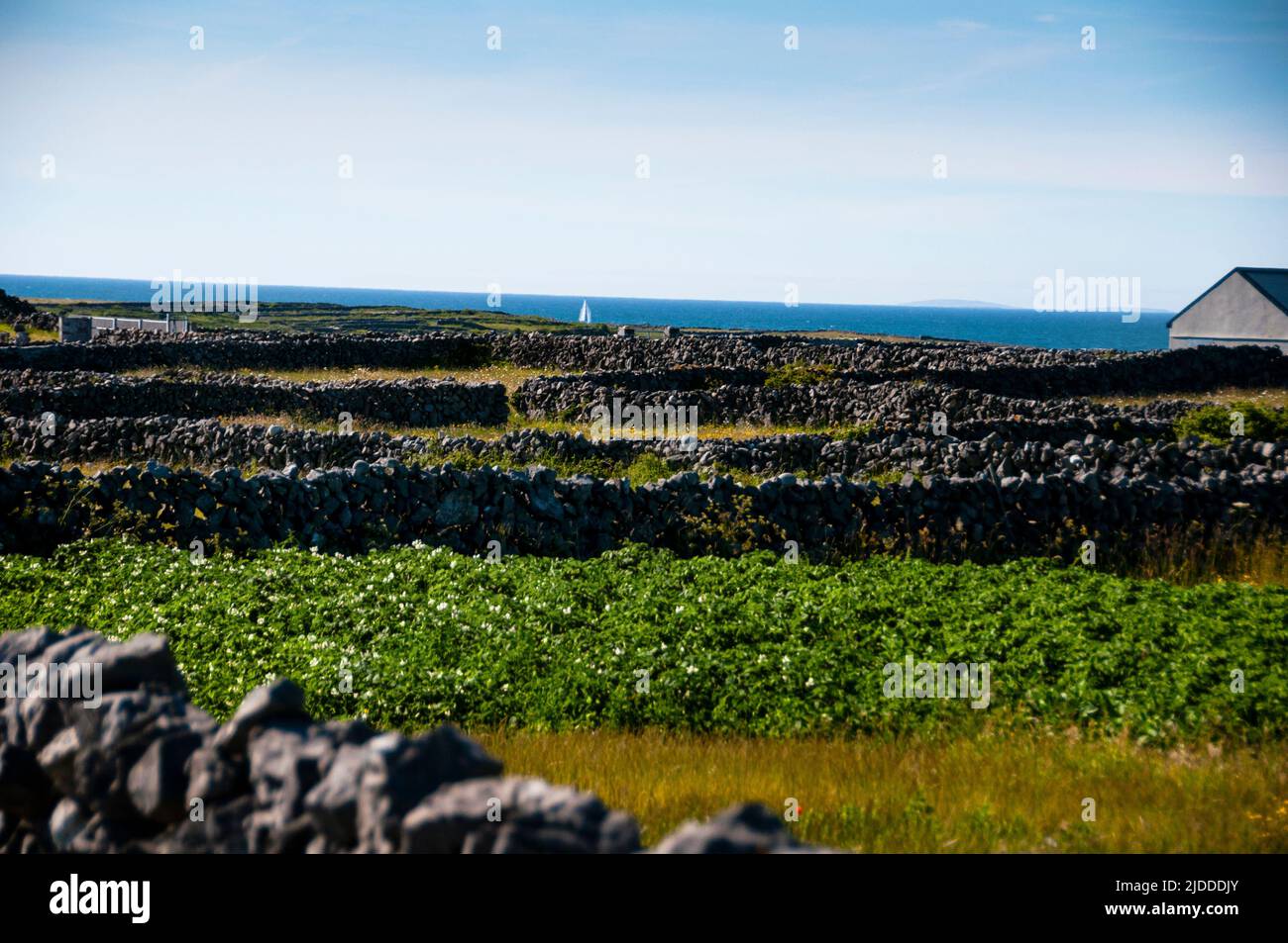 Layers of rock walls on the Aran Island of Inishmore in Galway Bay ...