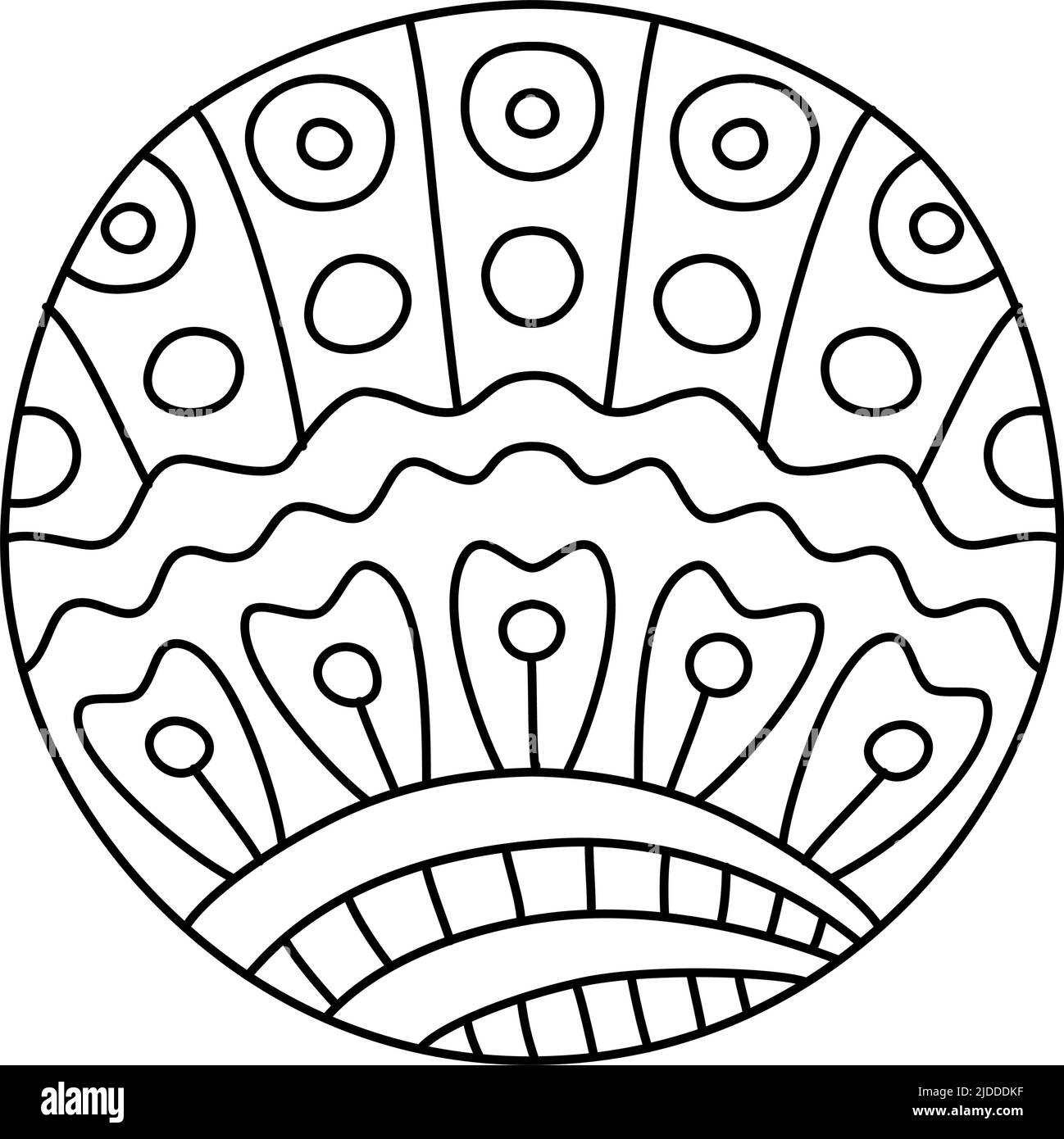 Round coloring page filled with hand drawn doodle motifs in a circle ...
