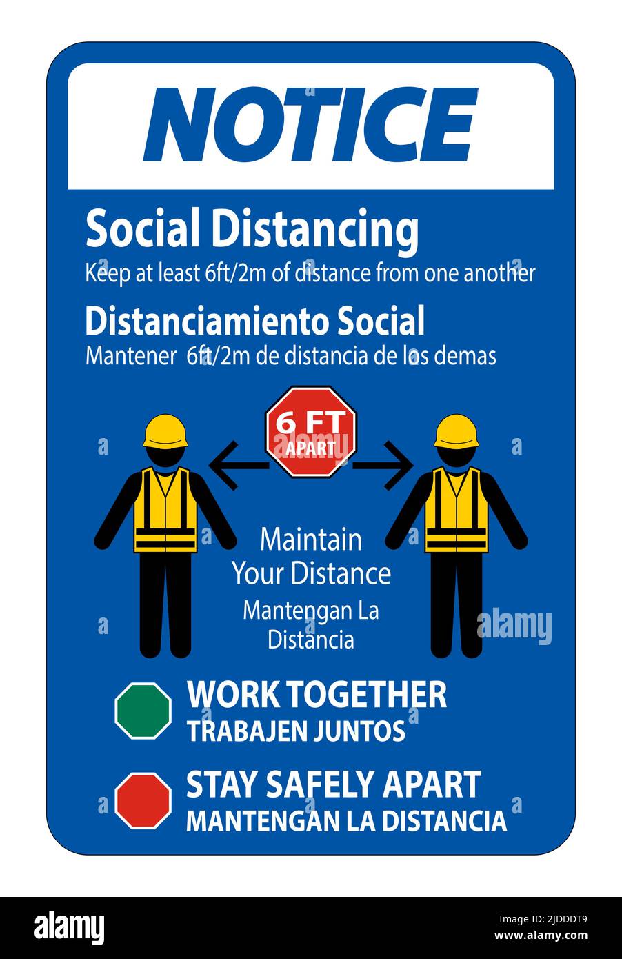 Notice Bilingual Social Distancing Construction Sign Isolate On White ...