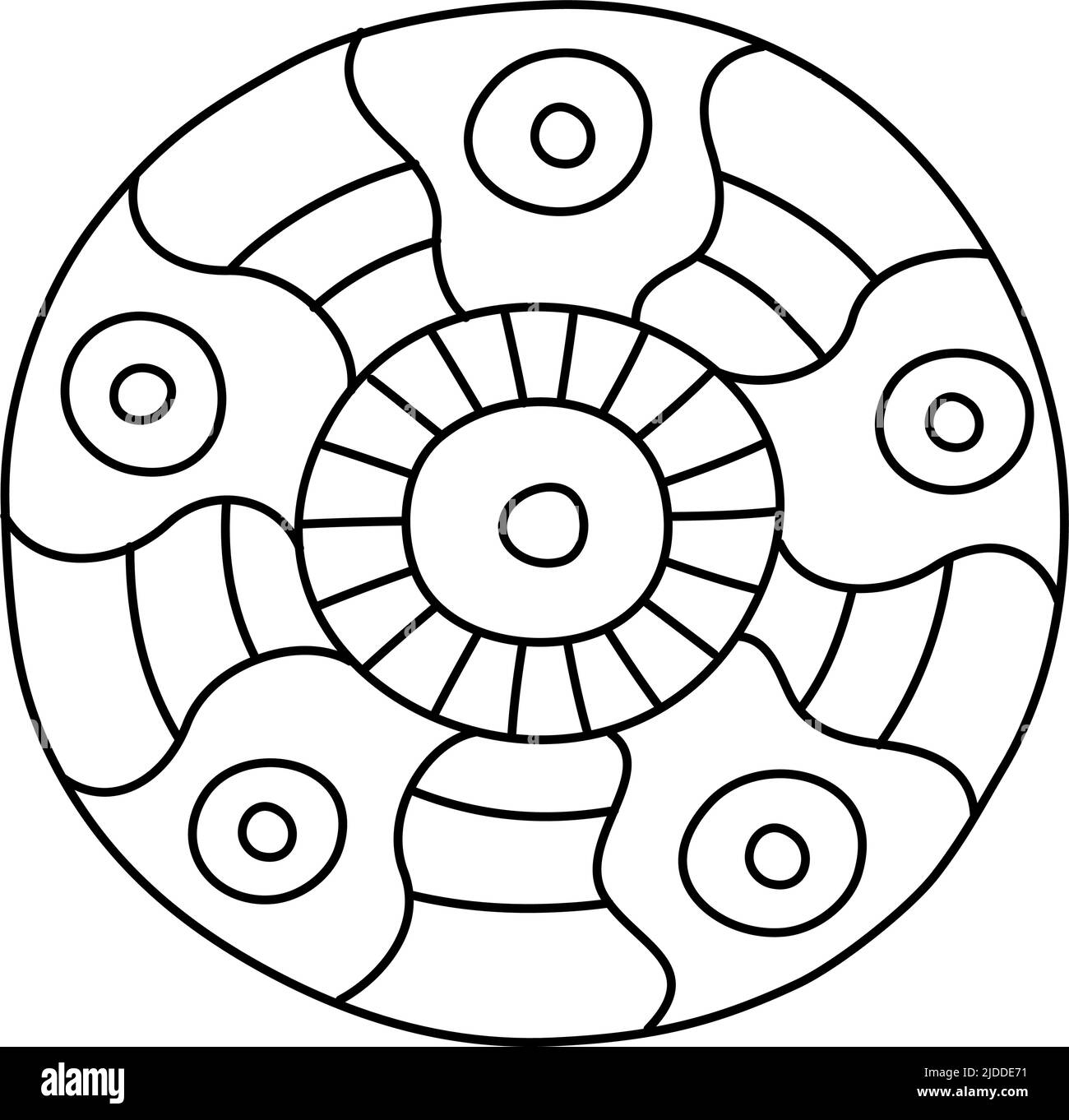 Round coloring page filled with hand drawn doodle motifs in a circle ...