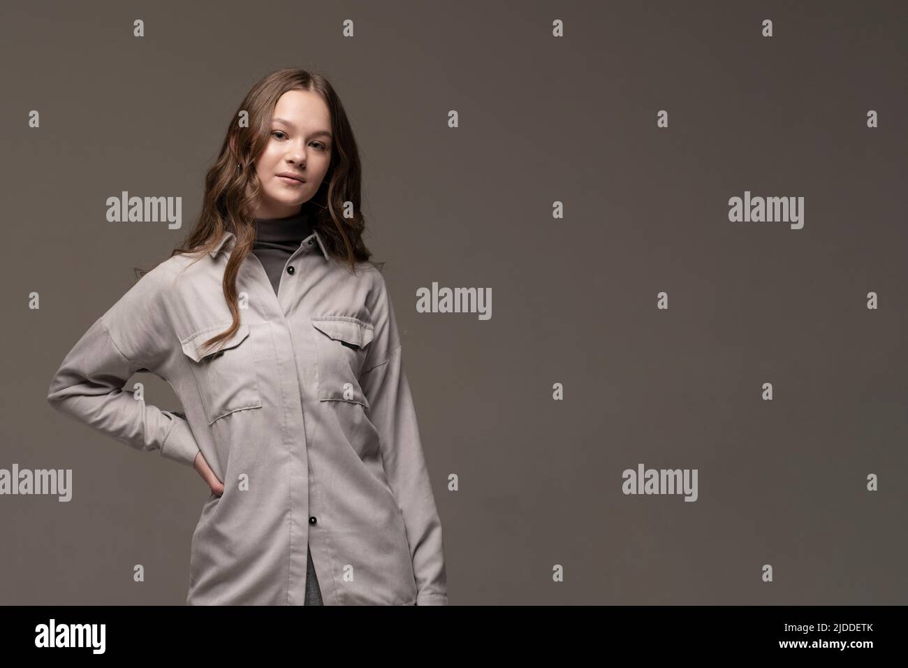 Russia Krasnoyarsk, 06 yanuary 2021: a young pretty brunette girl in ...