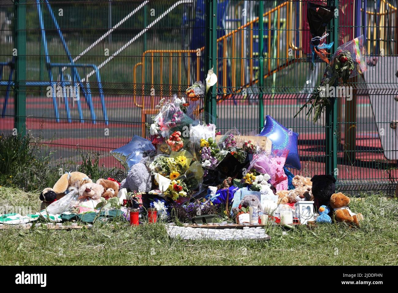 Flowers are toys are left in Dunclug Park in Ballymena for nine-year ...