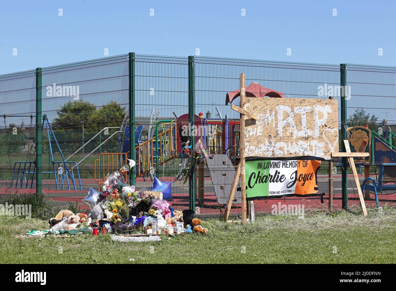 Flowers are toys are left in Dunclug Park in Ballymena for nine-year ...