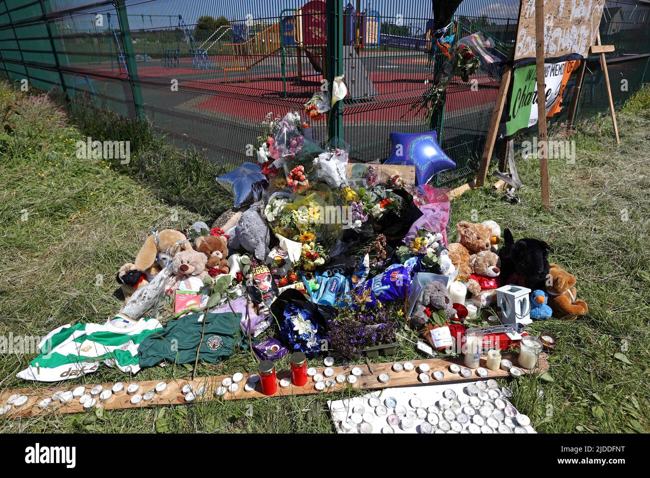Flowers are toys are left in Dunclug Park in Ballymena for nine-year ...
