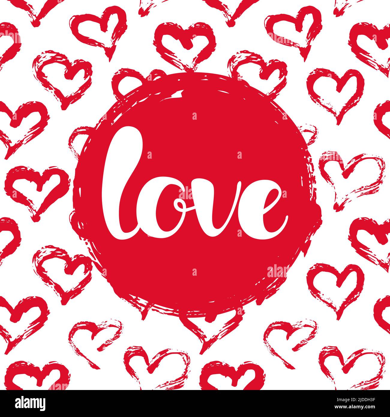 Vector illustration with hearts and LOVE lettering. Hand painted with ...