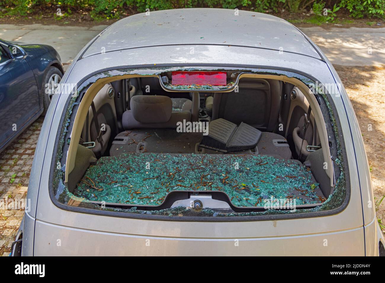 Broken Rear Car Window Shuttered Glass Pieces Damage Vandalism Stock ...