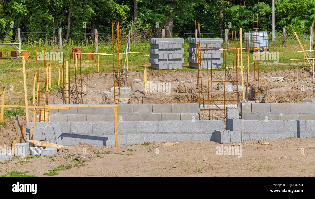 Building House Foundation Basement Concrete Blocks Construction Site ...