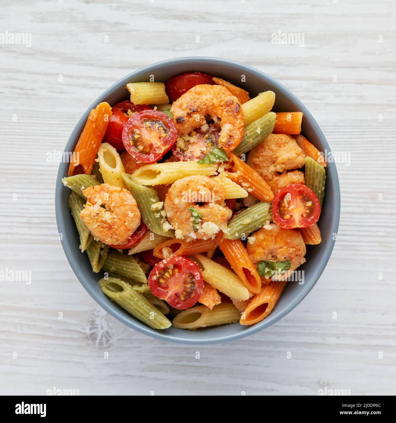 Homemade Tri-Color Penne Salad with Shrimp, Tomato and Basil Bread ...