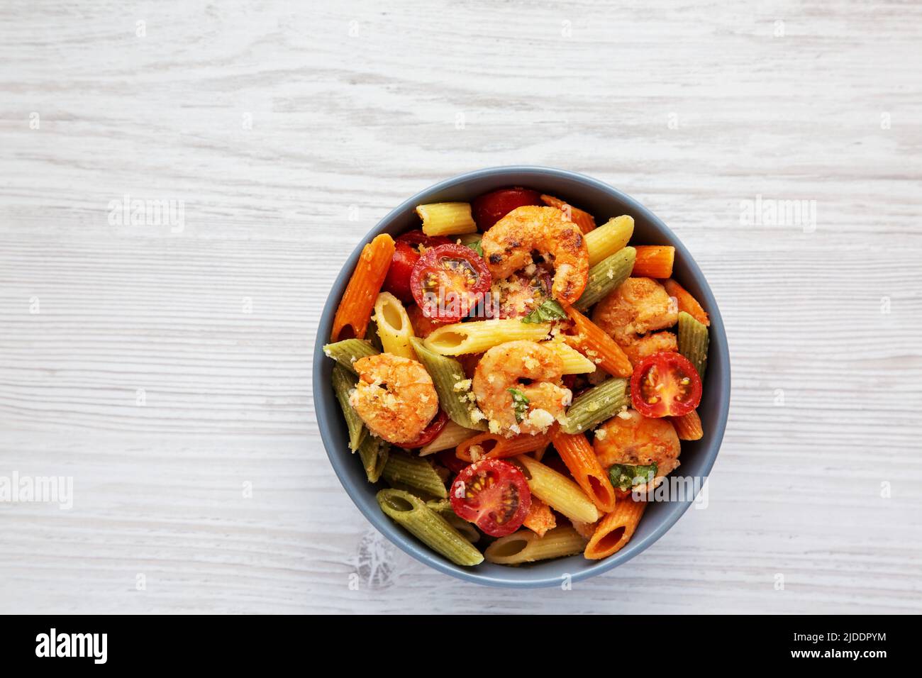Homemade Tri-Color Penne Salad with Shrimp, Tomato and Basil Bread ...