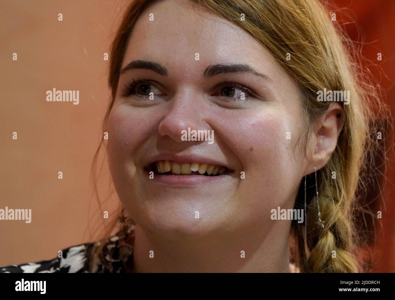 Ukrainian student and harpist Yeva Panchenko, during Minister with ...