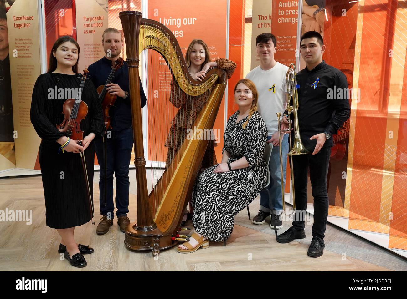 Ukrainian students, (left to right) violinist Anastasiia Syvash ...