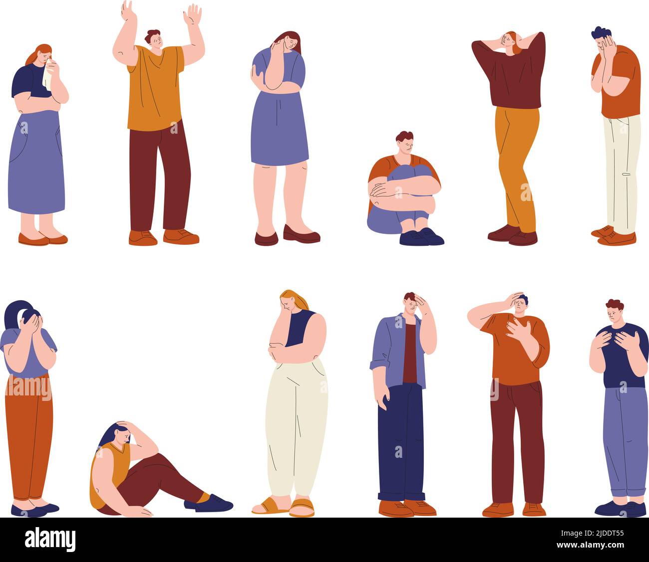 Sad crying people. Teenagers cry, flat depressed person and woman in ...