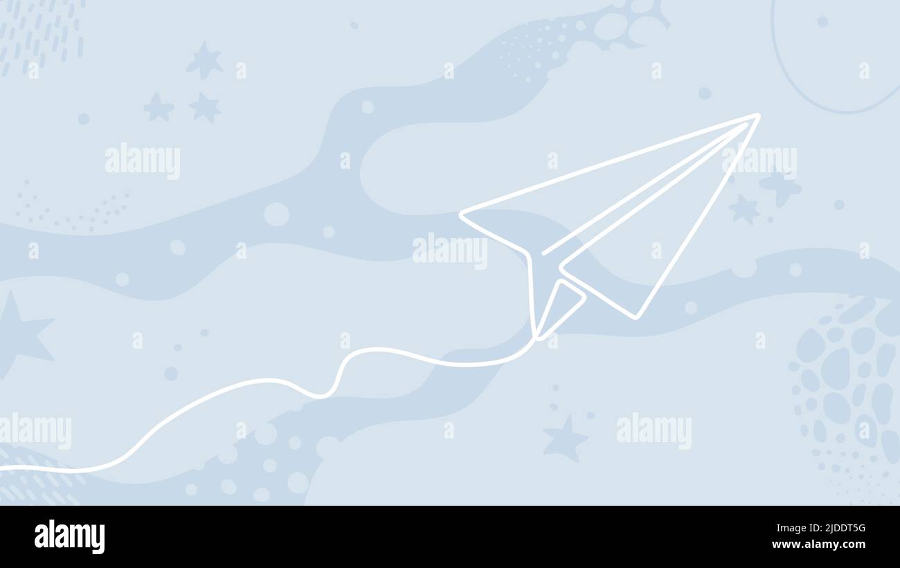 Abstract trendy background with flying lined airplane. One line paper ...