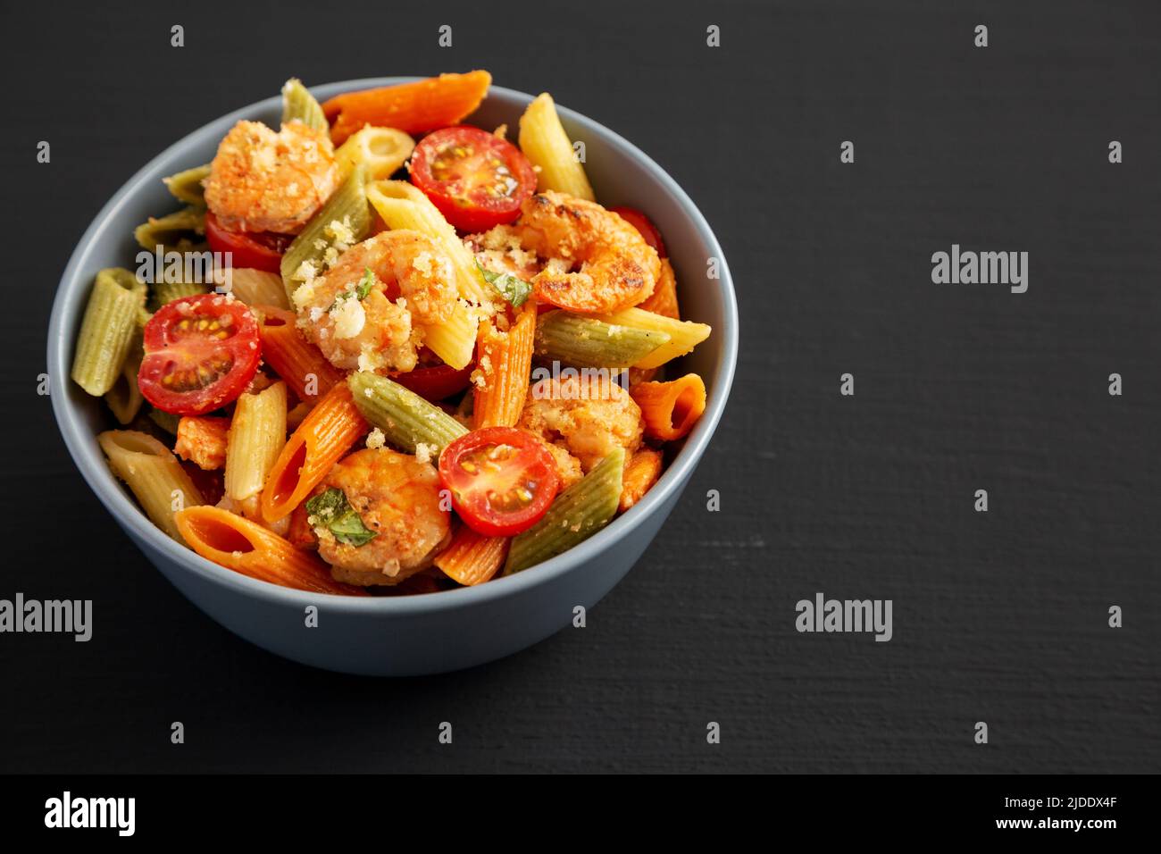 Homemade Tri-Color Penne Salad with Shrimp, Tomato and Basil Bread ...