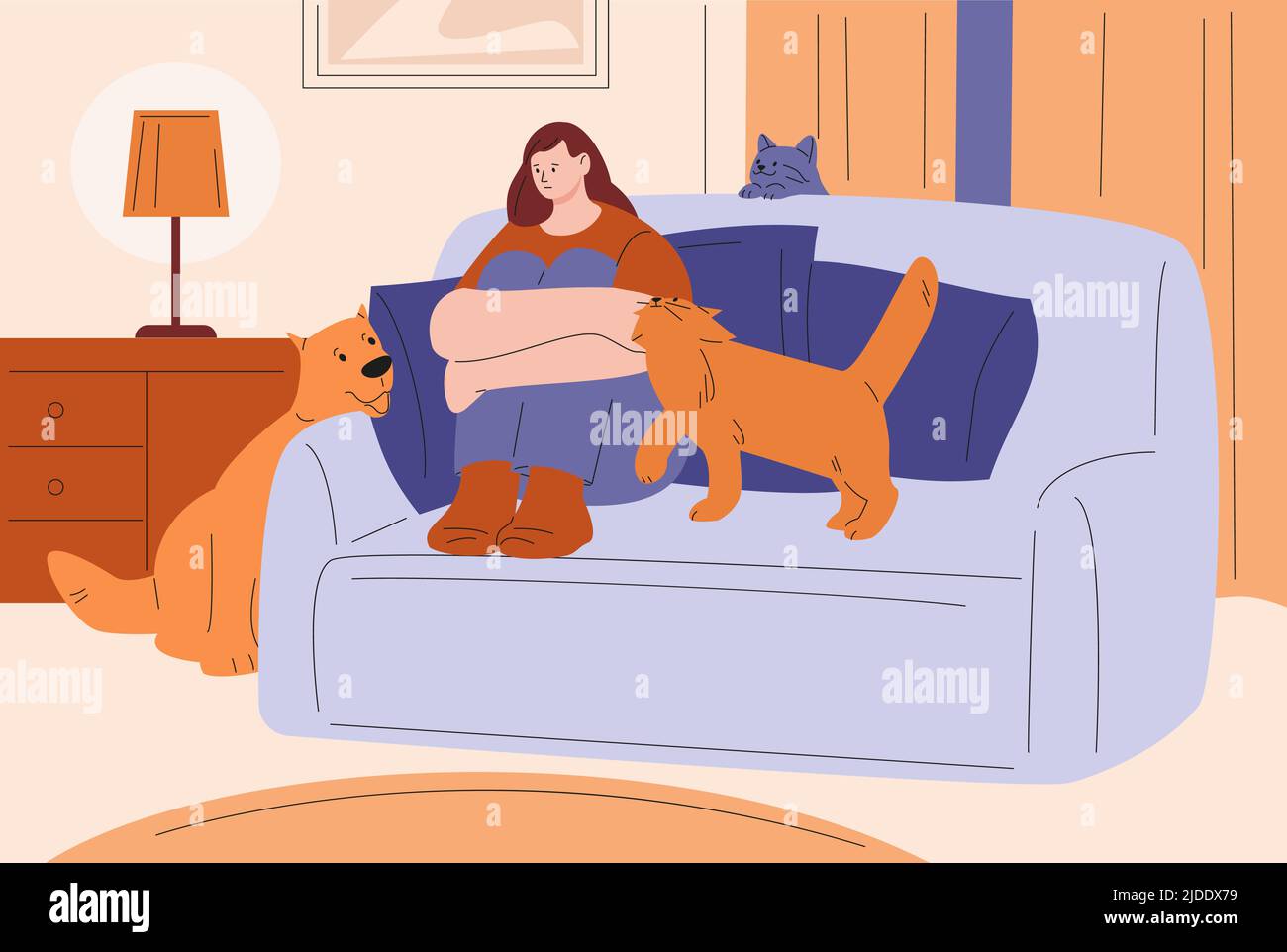 Sad dog couch Stock Vector Images - Alamy