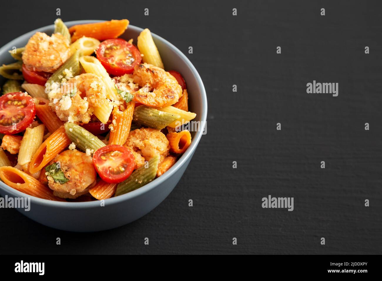 Homemade Tri-Color Penne Salad with Shrimp, Tomato and Basil Bread ...
