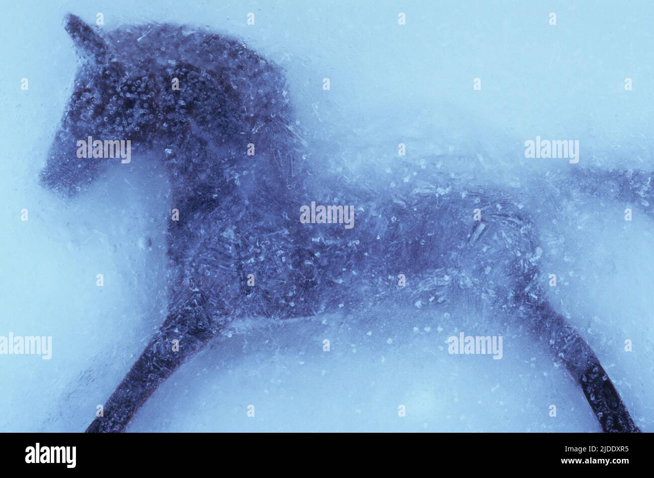 Dark toy model galloping horse embedded in sheet of ice Stock Photo - Alamy