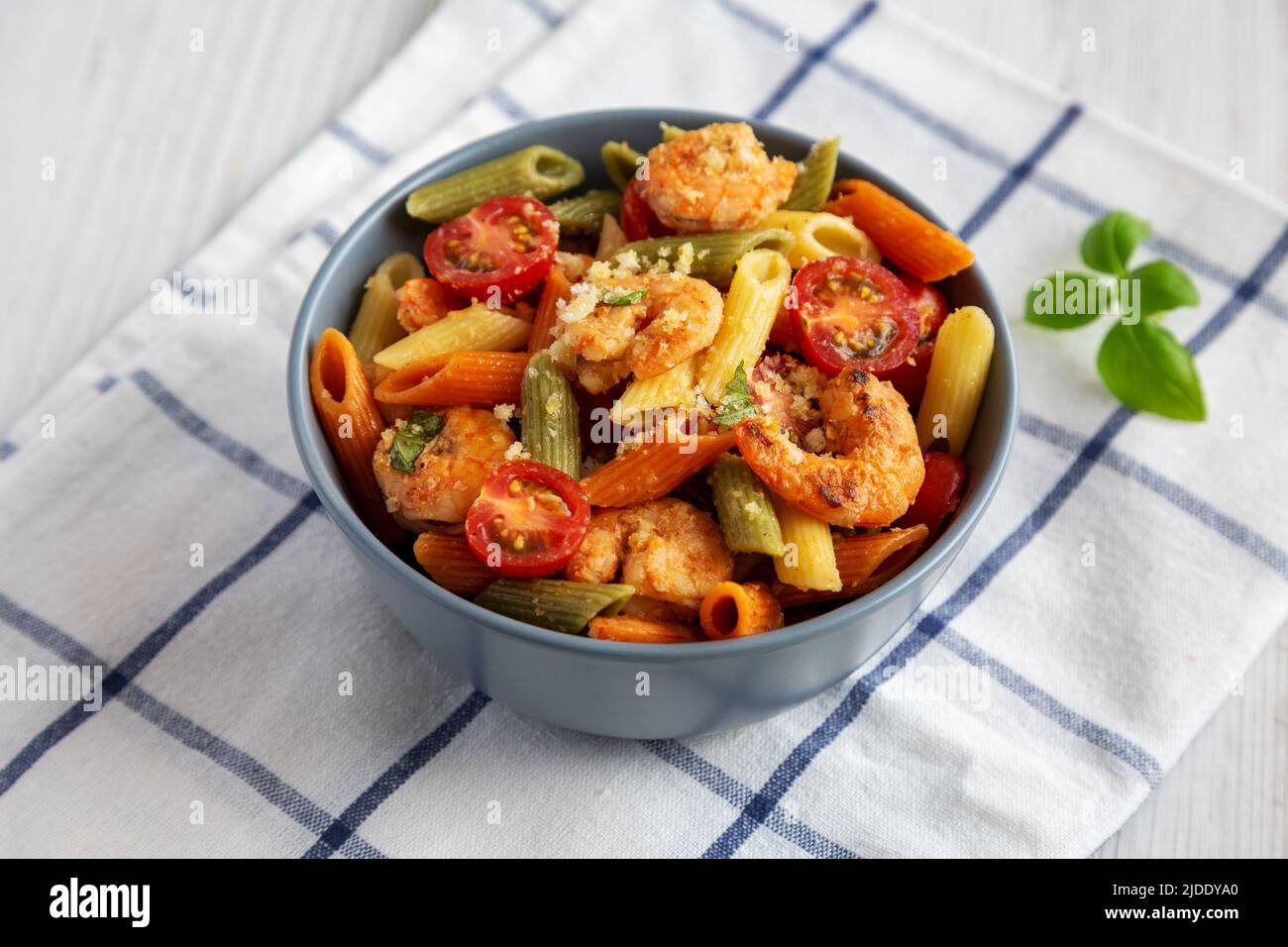 Homemade Tri-Color Penne Salad with Shrimp, Tomato and Basil Bread ...