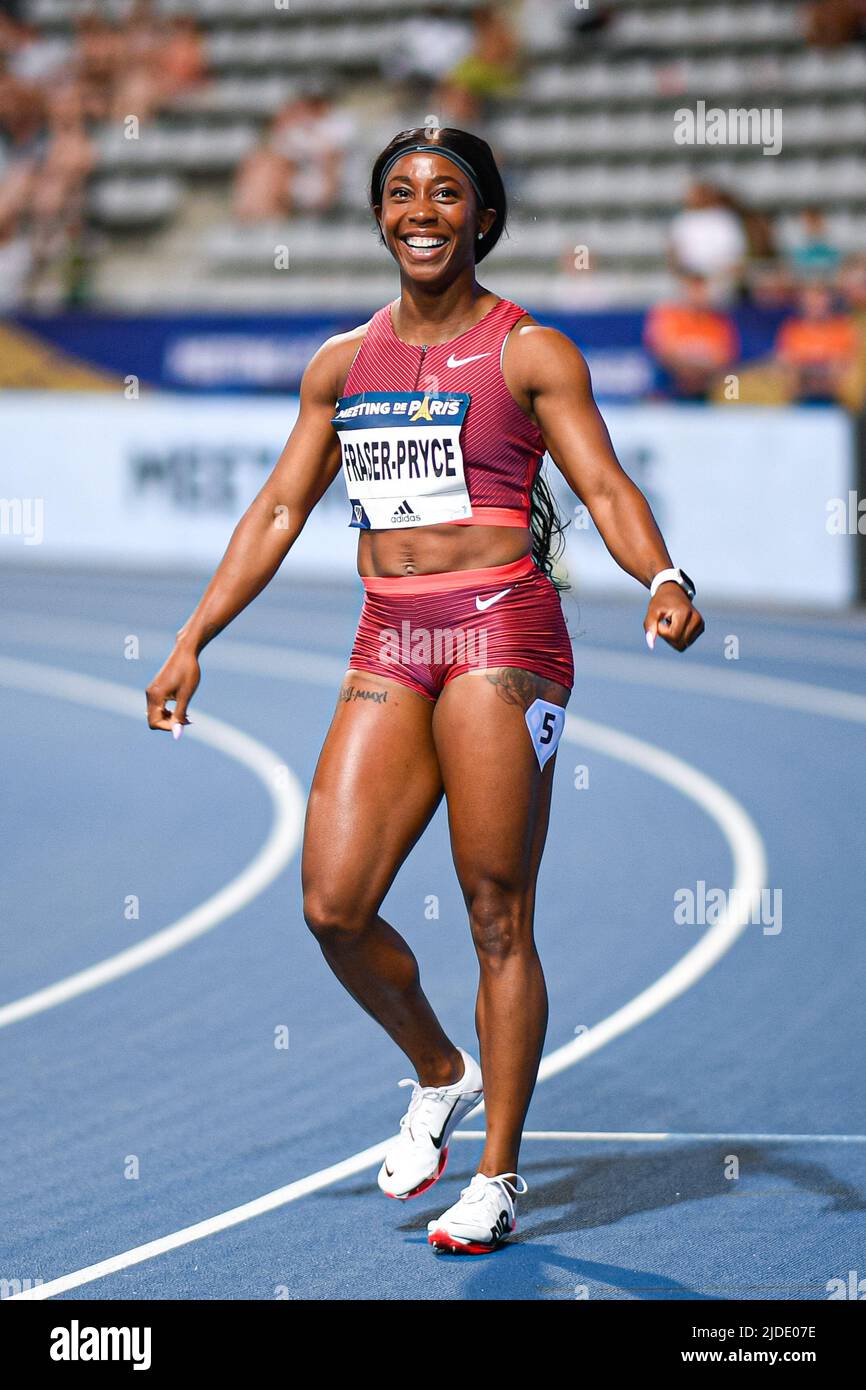 Shelly-Ann Fraser-Pryce of Jamaica wins the women's 100m during the Wanda Diamond League 2022 ...