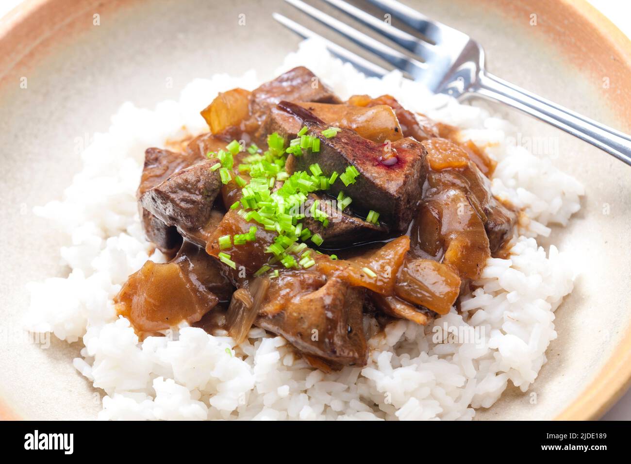 Chinese beef meat with soy sauce served with rice Stock Photo - Alamy