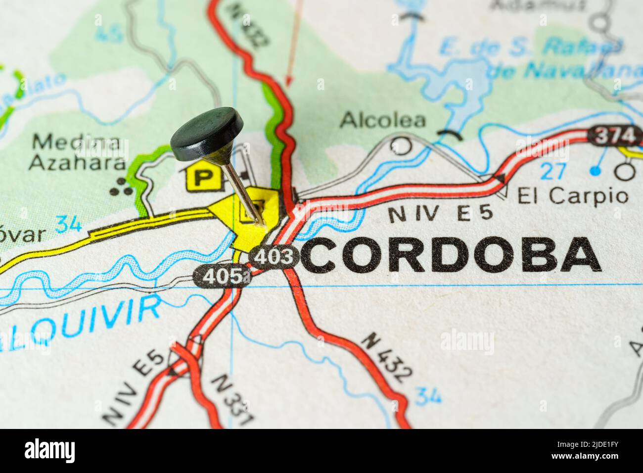 Tourist destination of Cordoba with a pin on a map, macro photo Stock ...
