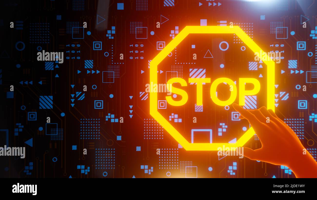Stop technology system and network design 3d Illustration Stock Photo ...
