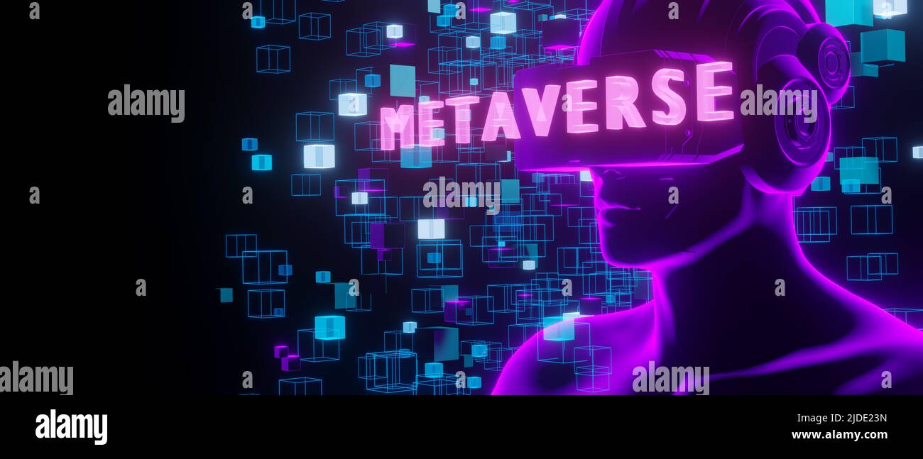 VR glasses float in neon space metaverse avatar concept 3D Render Stock ...