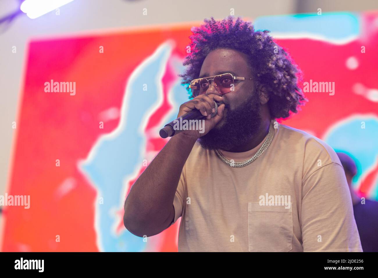 Manchester, USA. 19th June, 2022. Singer Bas (Abbas Hamad) at Bonnaroo ...
