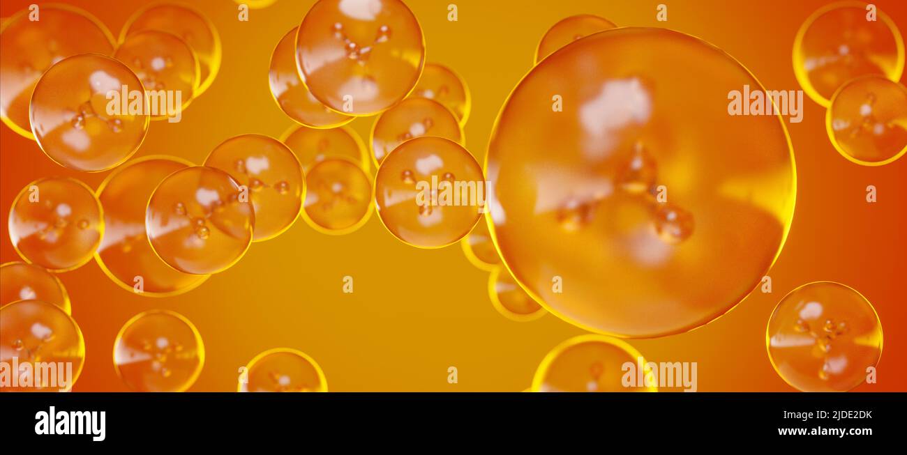 Abstract Modern Orange Collagen Skin Serum Banner Background 3D Render ...